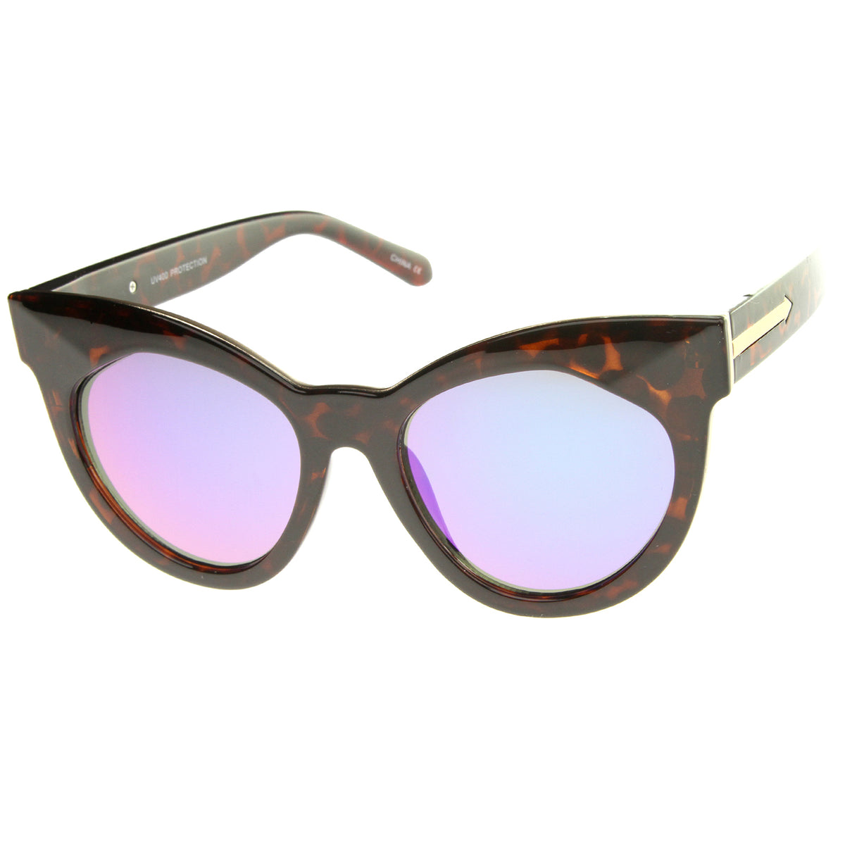 Womens Oversize Chunky Frame Iridescent Lens Cat Eye Sunglasses 55mm