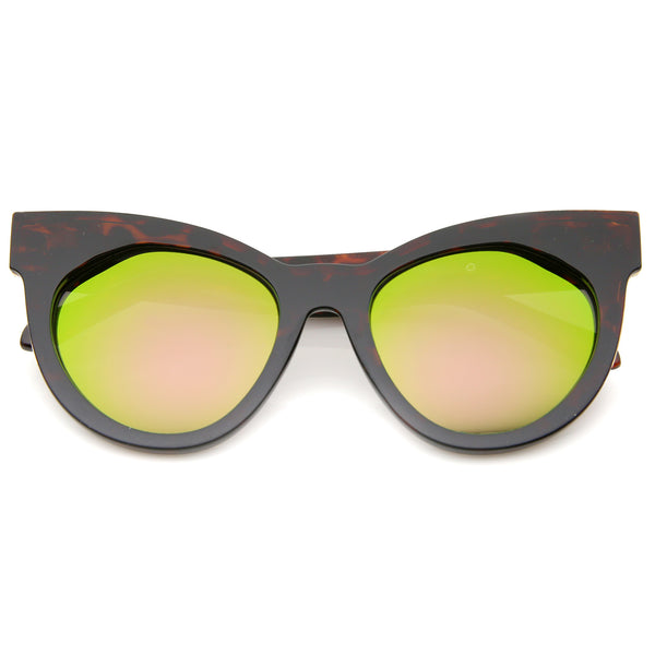 Womens Oversize Chunky Frame Iridescent Lens Cat Eye Sunglasses 55mm