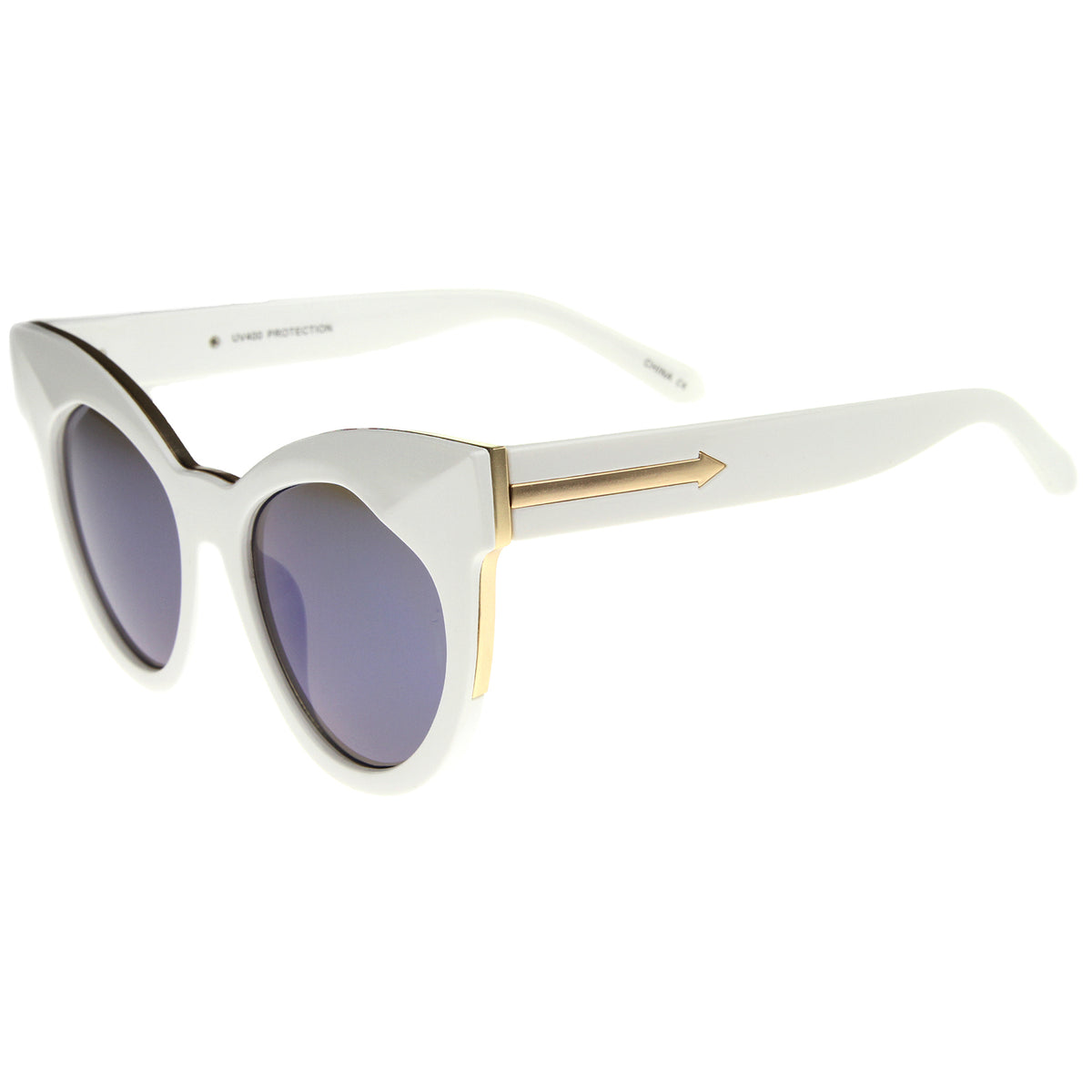 Womens Oversize Chunky Frame Iridescent Lens Cat Eye Sunglasses 55mm