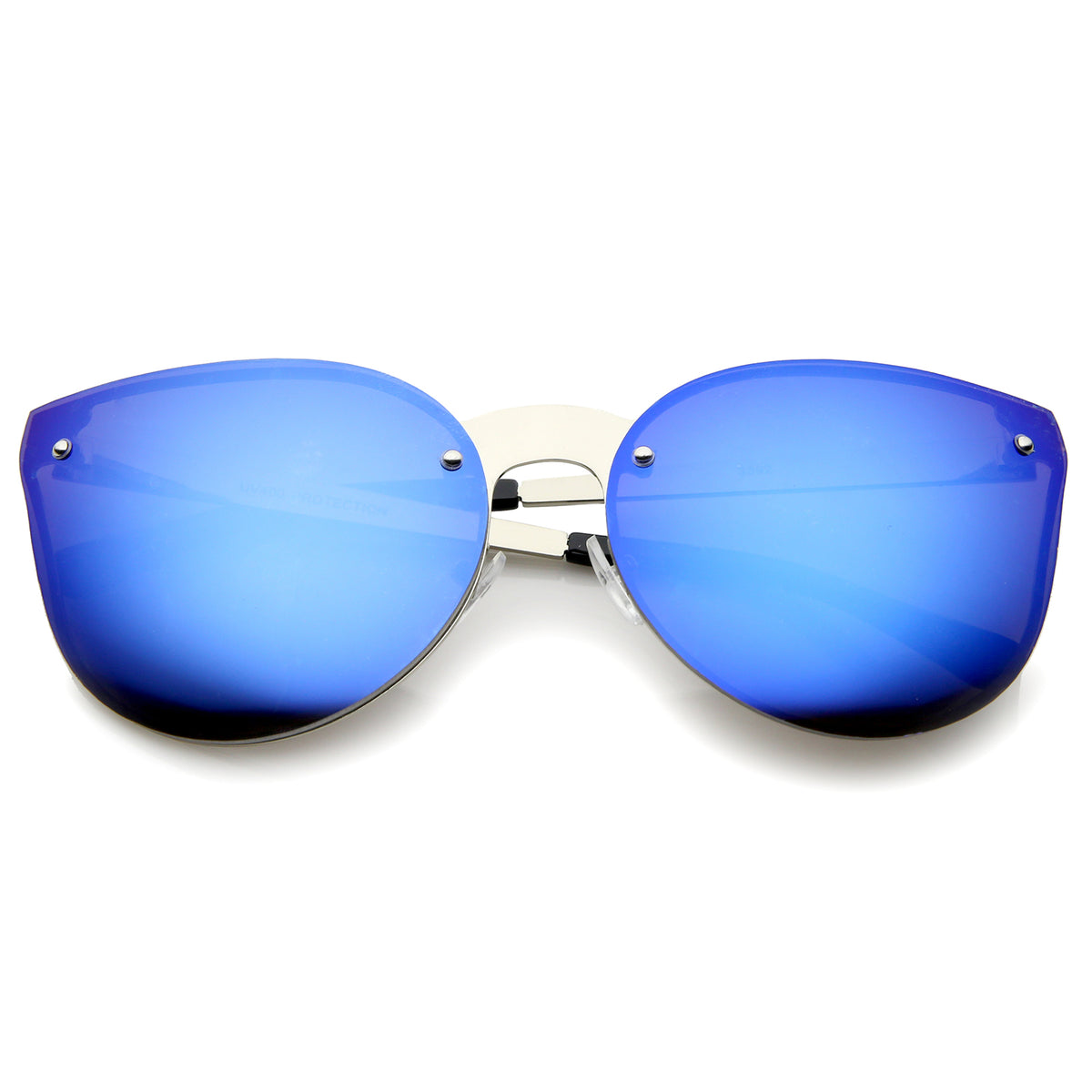 Oversize Metal Frame Teardrop Iridescent Mirror Lens Rimless Cat Eye S
