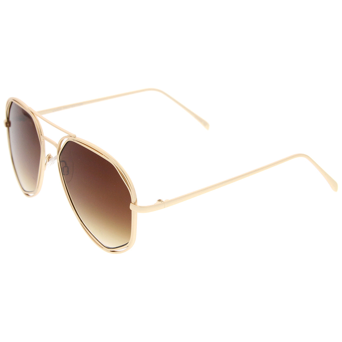 Geometric Hexagonal Metal Frame Neutral Colored Flat Lens Aviator Sung