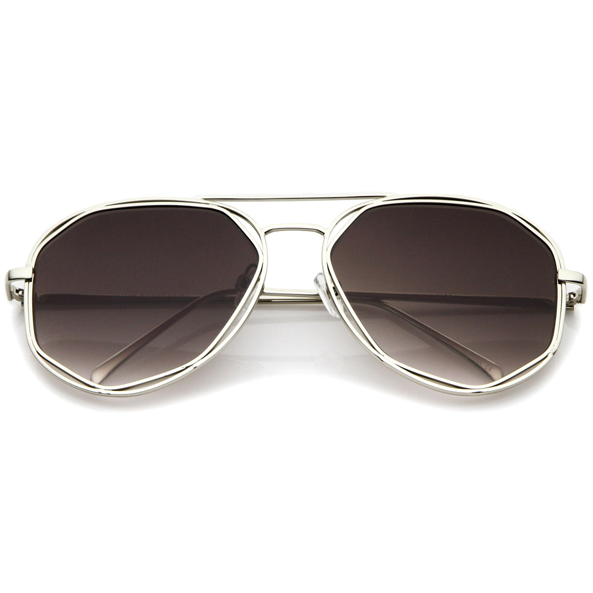 Geometric Hexagonal Metal Frame Neutral Colored Flat Lens Aviator Sung