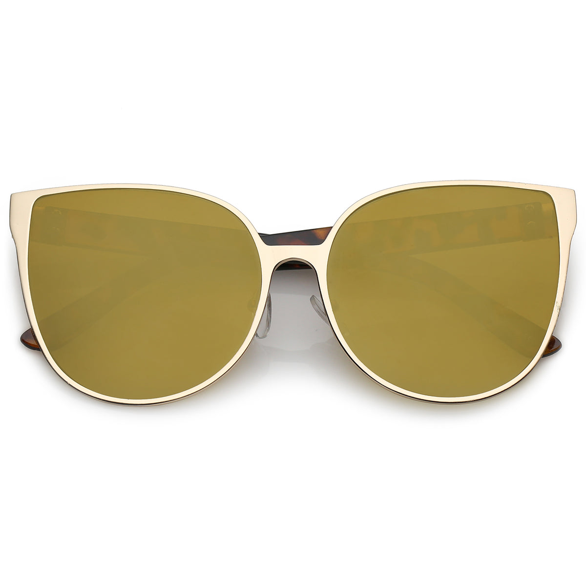Oversize Round Cat Eye Sunglasses Slim Metal Frame Ultra Flat Mirrored