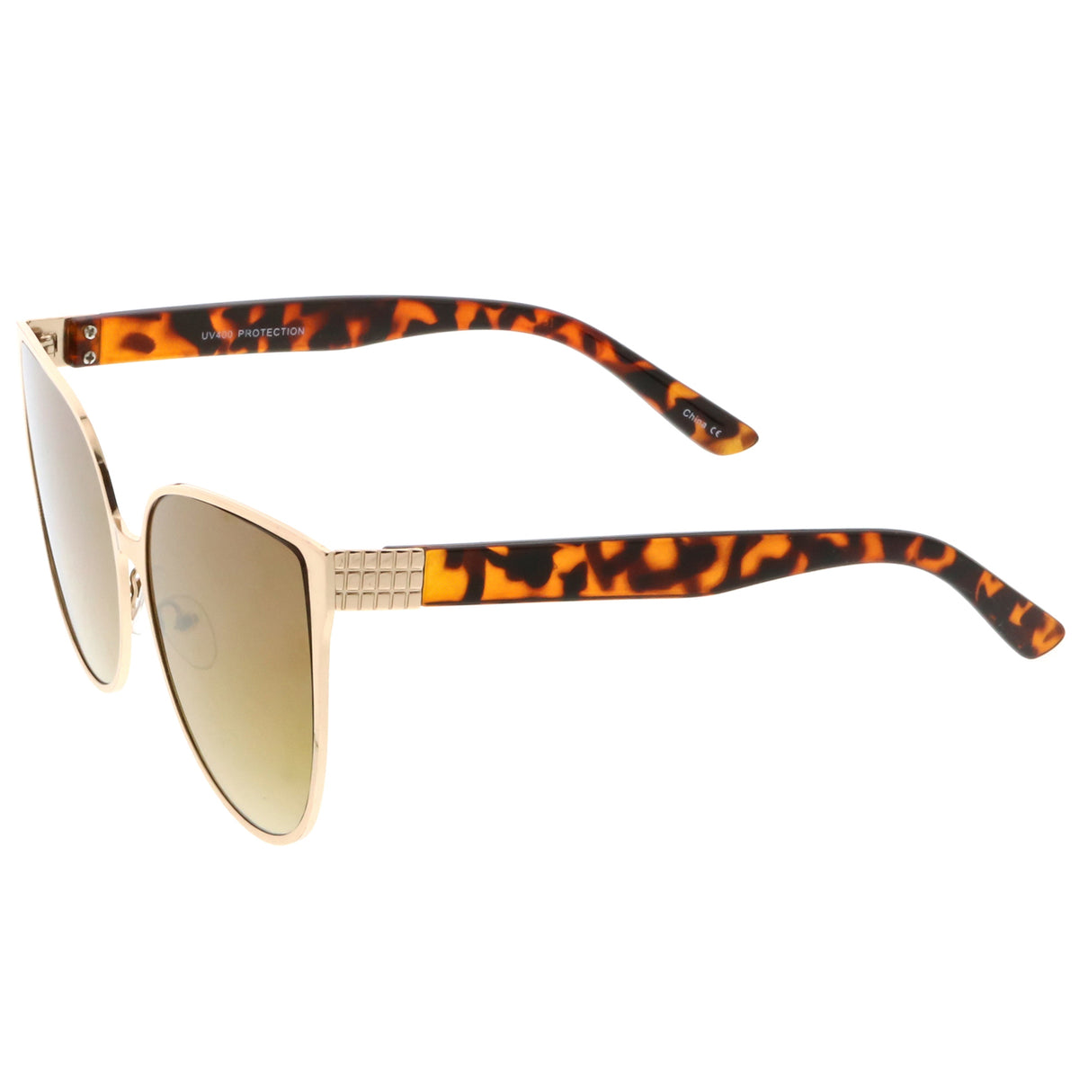 Oversize Round Cat Eye Sunglasses Slim Metal Frame Ultra Flat Mirrored
