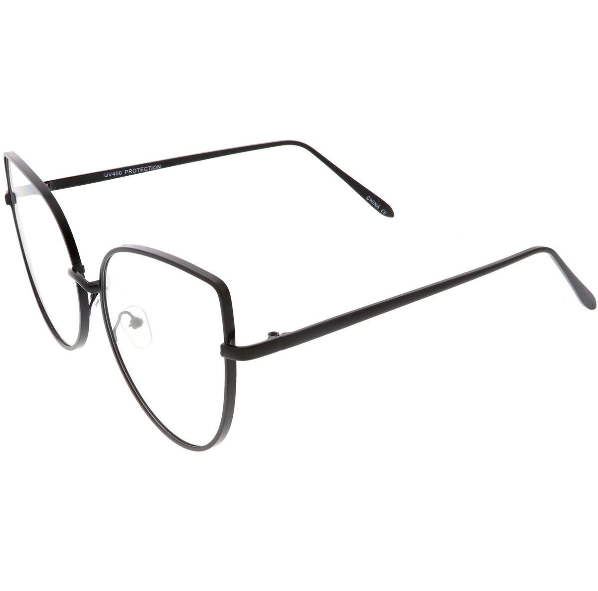 Womens Oversize Metal Cat Eye Glasses Slim Arms Flat Lens 59mm