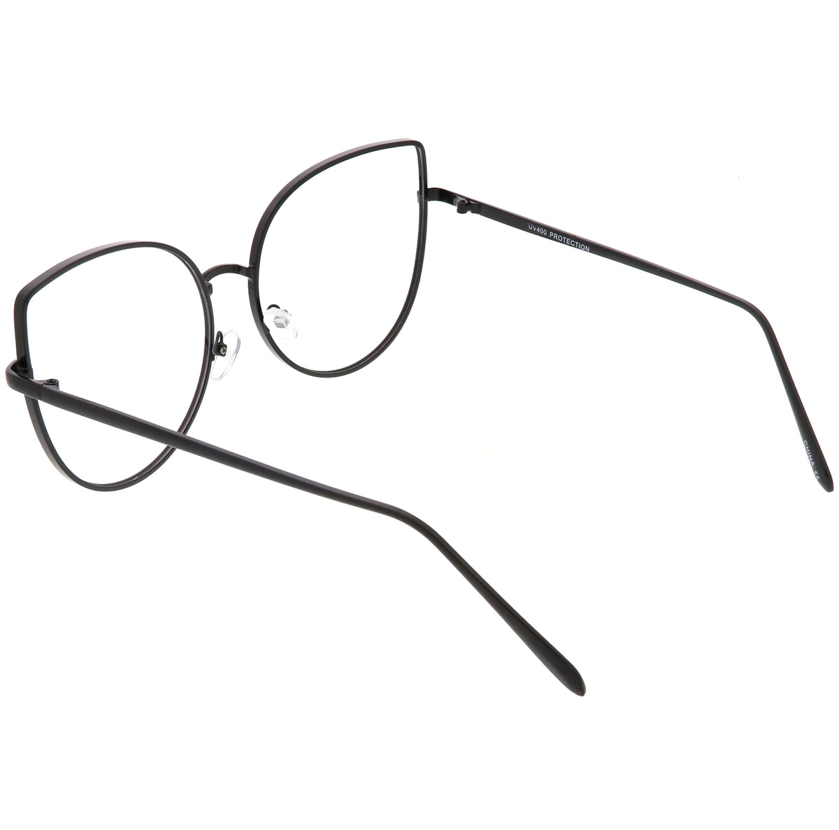 Womens Oversize Metal Cat Eye Glasses Slim Arms Flat Lens 59mm