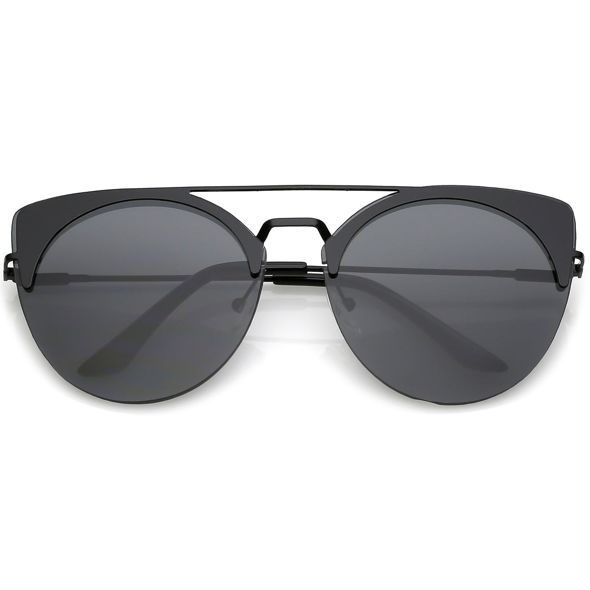 Oversize Rimless Cat Eye Sunglasses Double Crossbar Round Mirrored Fla