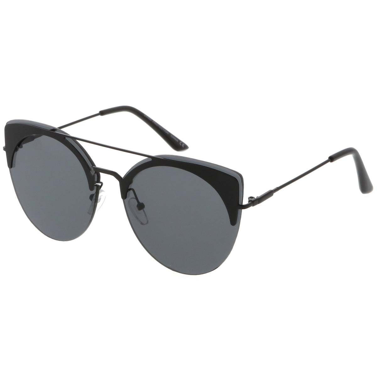 Oversize Rimless Cat Eye Sunglasses Double Crossbar Round Mirrored Fla