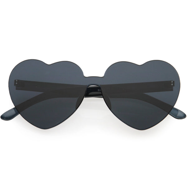One Piece Rimless Heart Sunglasses Color Tinted Mono Block Lens 65mm