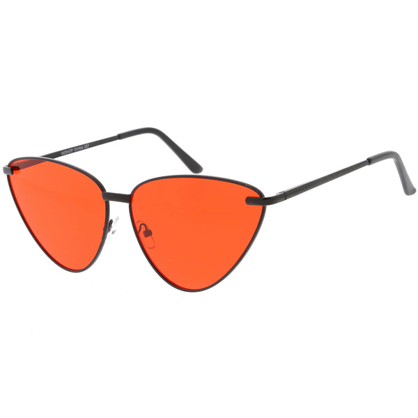 Oversize Cat Eye Sunglasses Thin Metal Frame Color Tinted Flat Lens 64