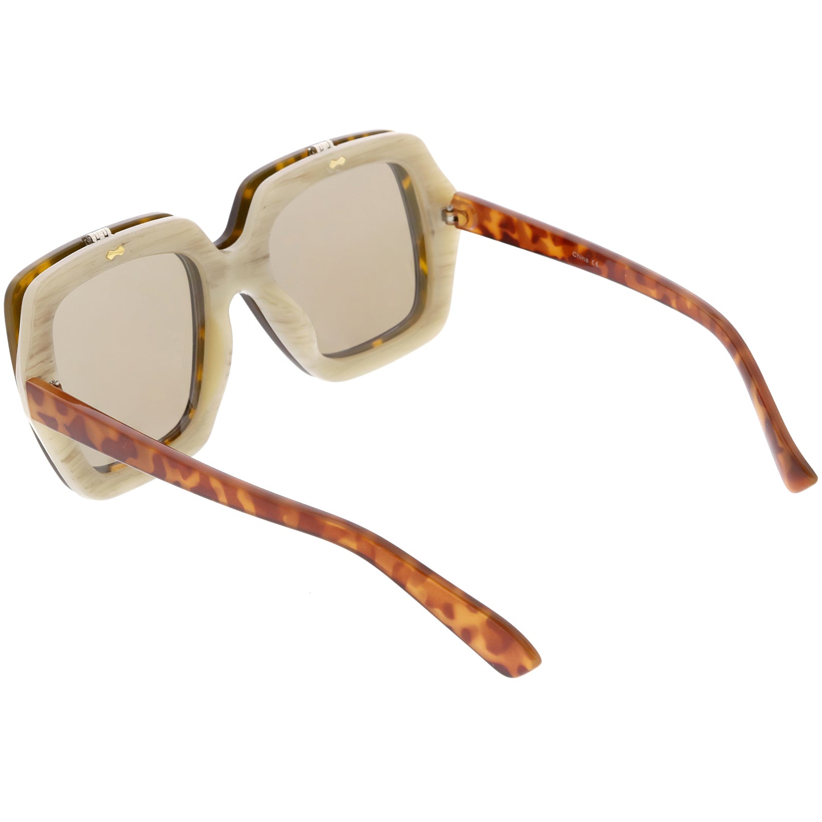 Oversize Flip Up Square Sunglasses Neutral Colored Lens Oversize Flip Up Square Sunglasses Neutral Colored Lens